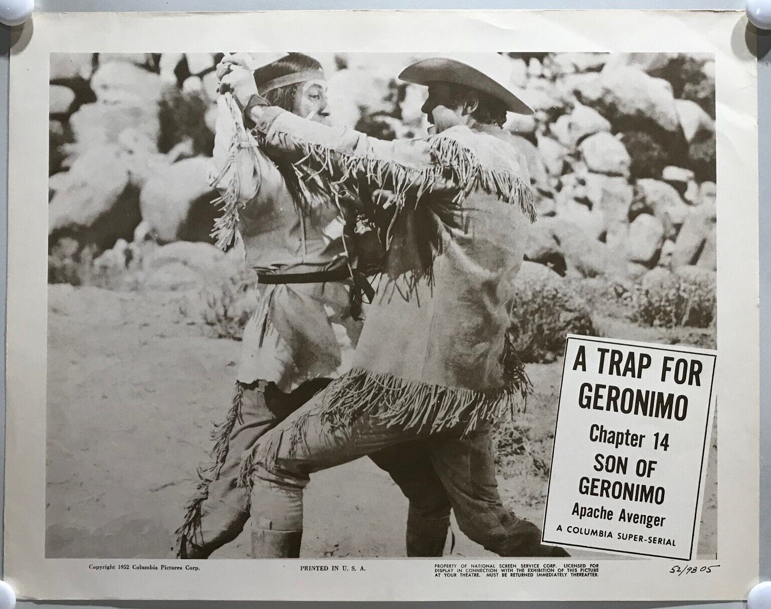 ORIGINAL SERIAL LOBBY CARD - SON OF GERONIMO (d) - 1952 - Ch 14 "A Tra ...